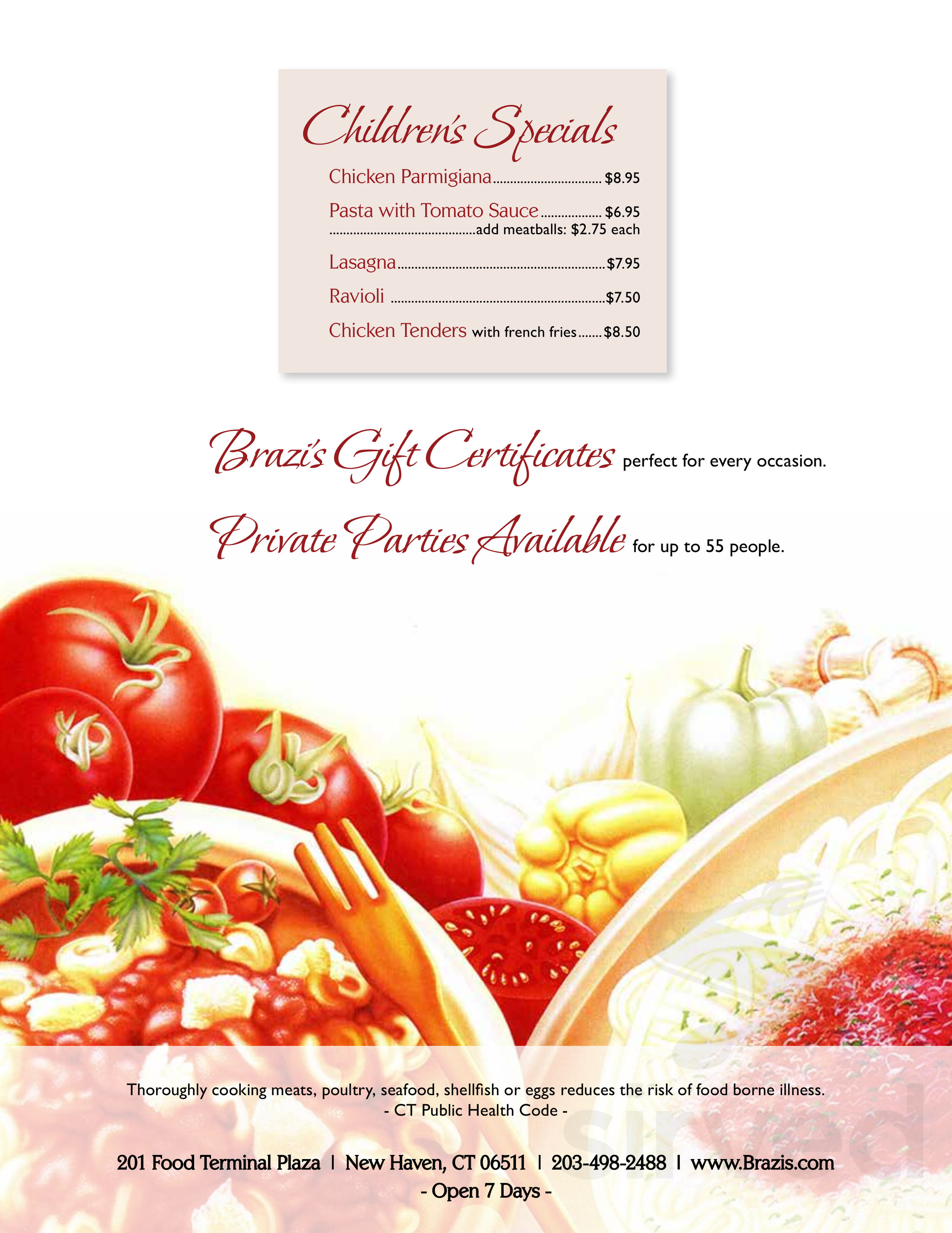Brazi's Italian Restaurant menu in New Haven, Connecticut, USA