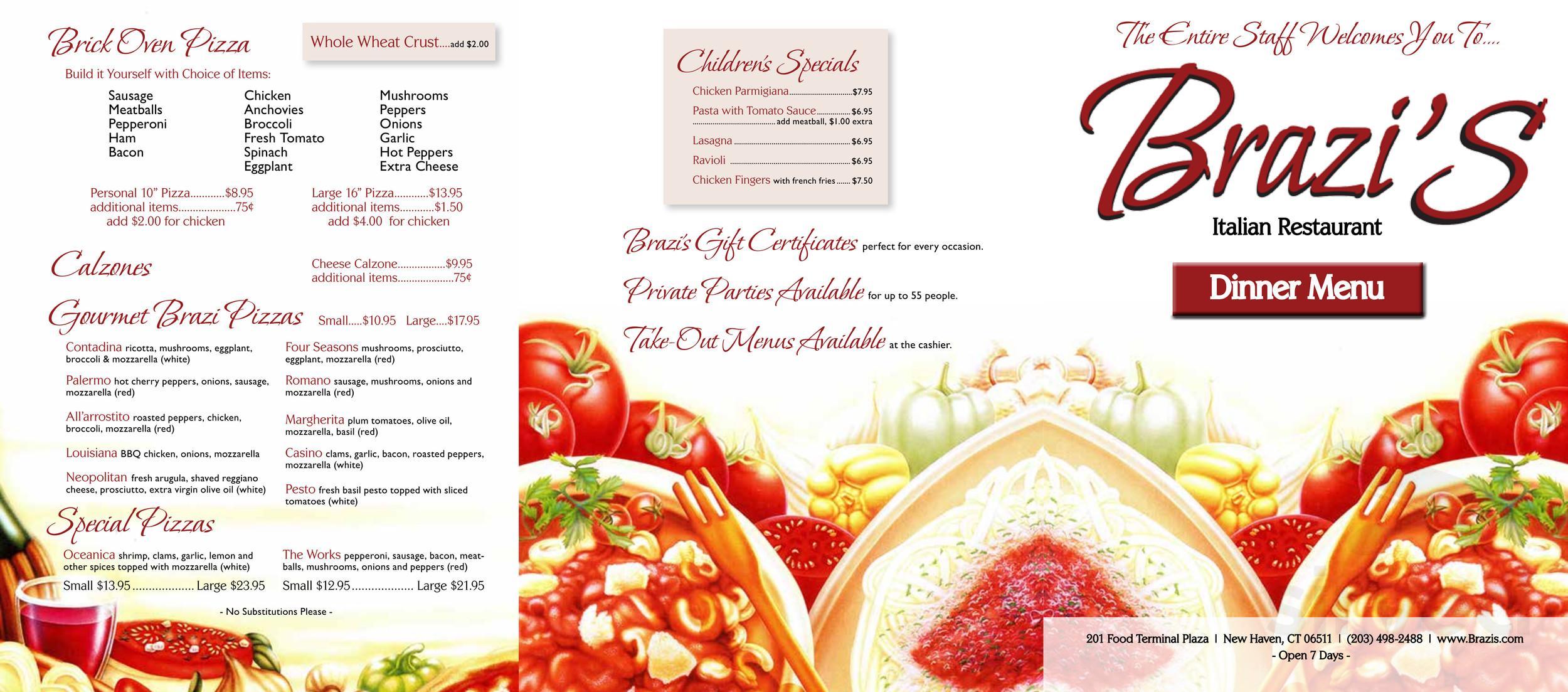 Brazi's Italian Restaurant menu in New Haven, Connecticut, USA