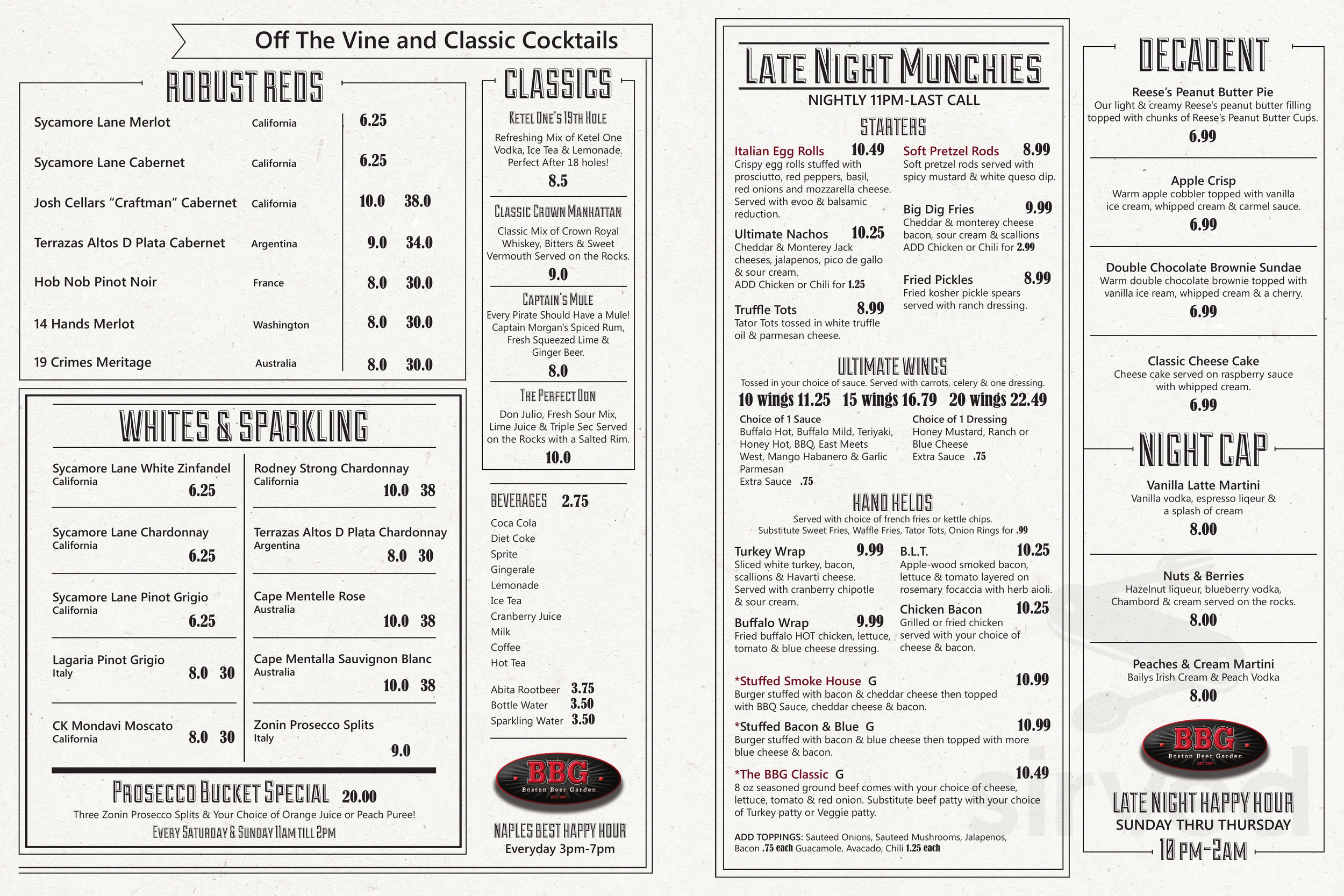 Menu - Naples FL's Boston Beer Garden | Sirved