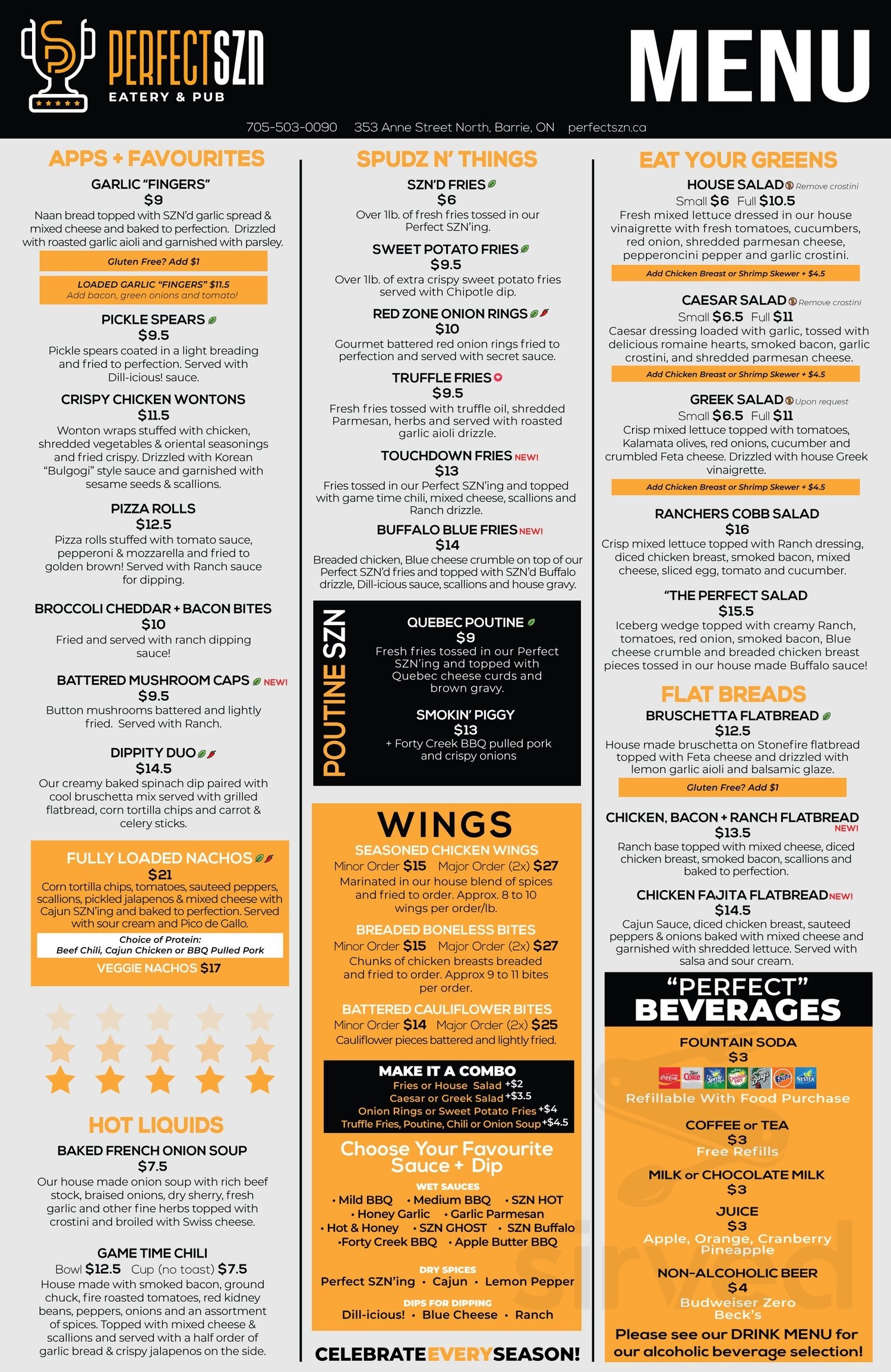 Menu - Barrie ON's PERFECT SZN - BARRIE | Sirved