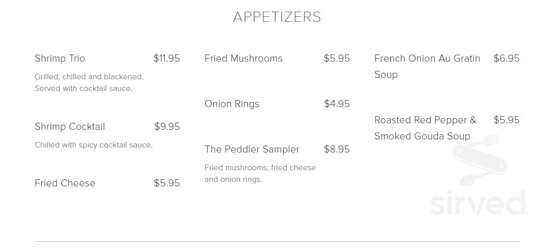The Peddler Steak House menu in Raleigh, North Carolina, USA