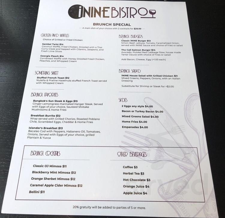 iNINE Bistro menu in The Bronx, New York, USA