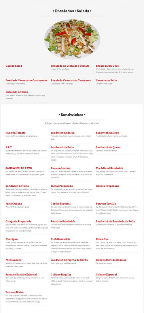 Caribe Cafe Restaurant menu in Miami, Florida, USA