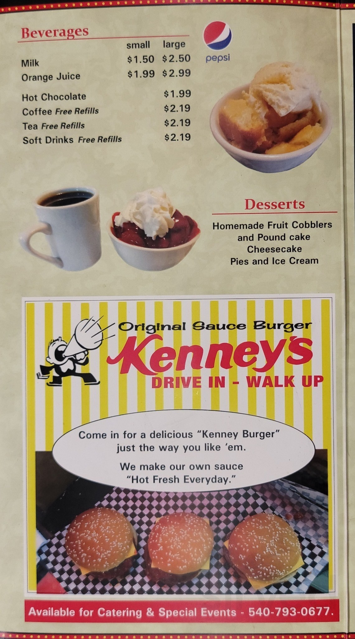 Dale's Diner menu in Montvale, Virginia, USA
