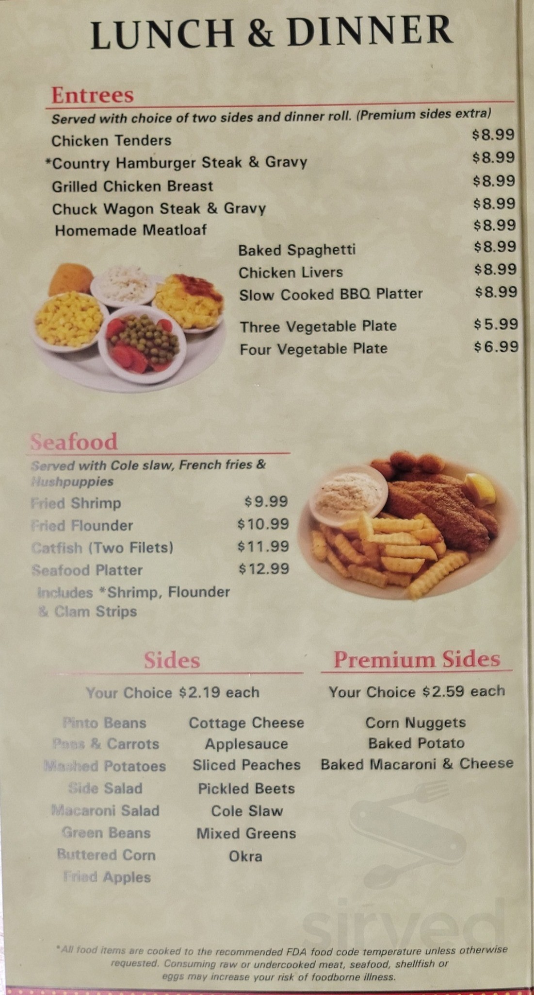 Dale's Diner menu in Montvale, Virginia, USA