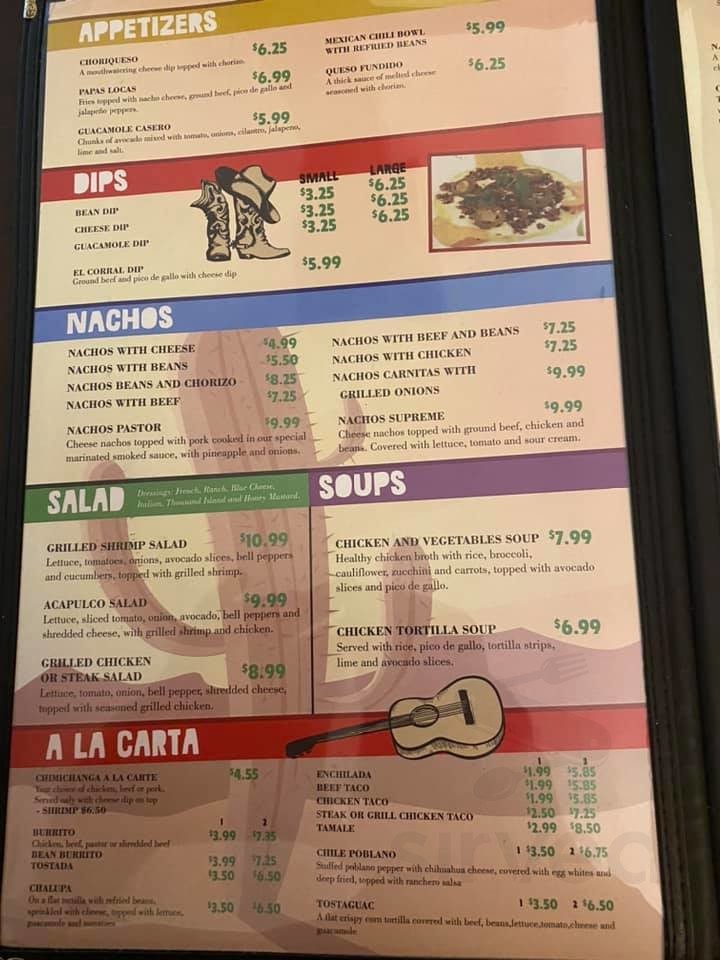 El Corral Mexican Restaurant menu in Alma, Kansas, USA