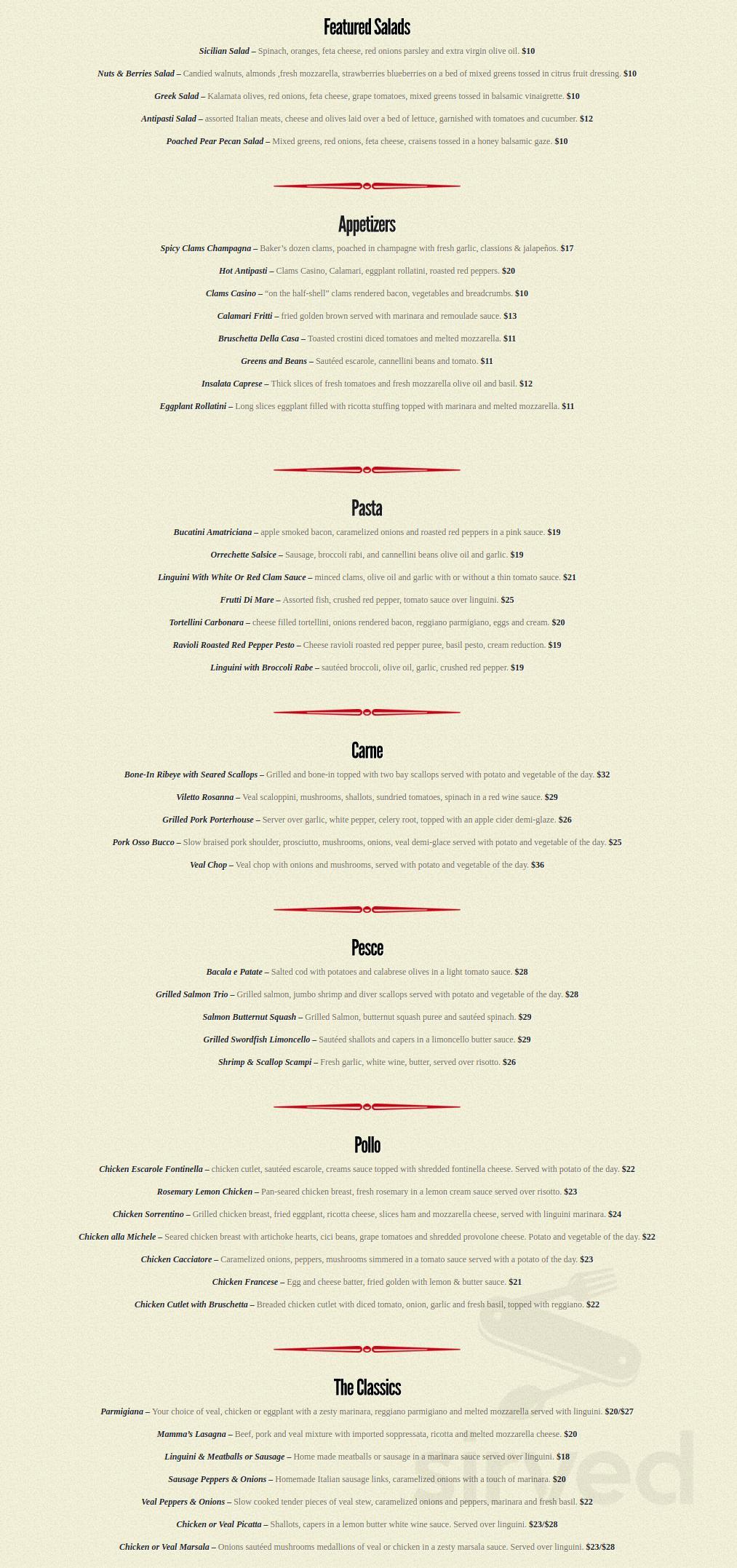 Café Calabria menu in Albany, New York, USA