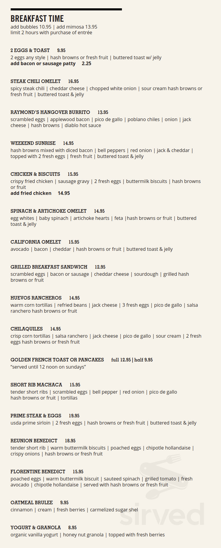 Menu for Reunion Kitchen + Drink Anaheim Hills in Anaheim, CA | Sirved