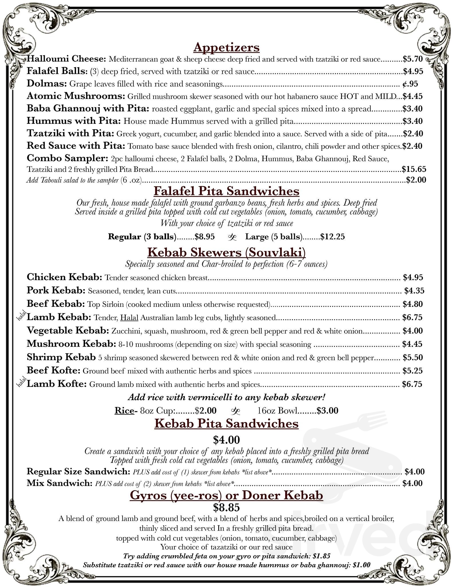 Menu - Arcata CA's Kebab Cafe | Sirved