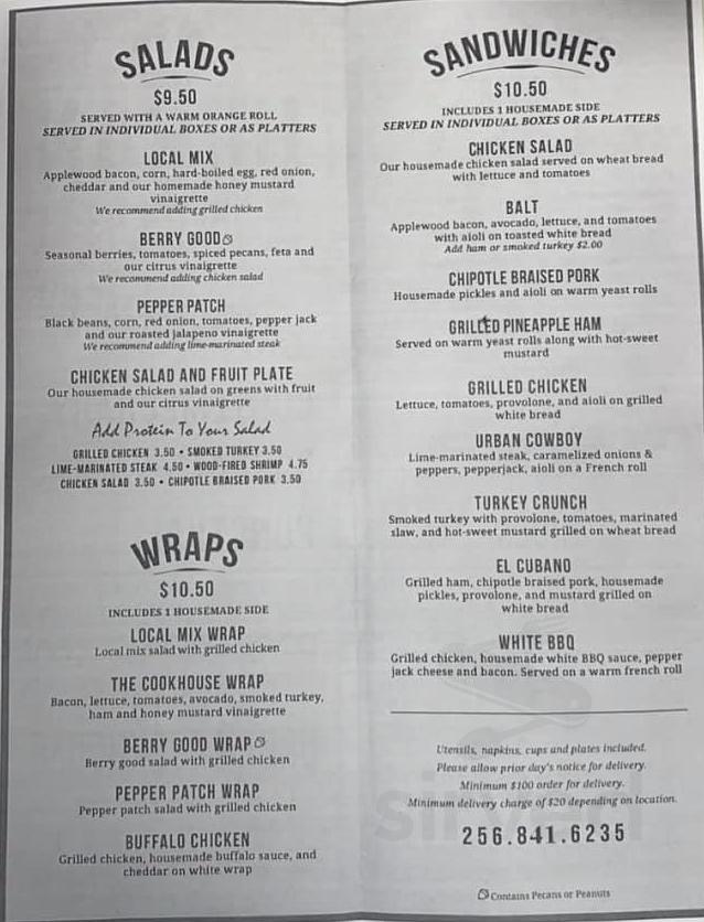 Menu for Urban Cookhouse in Cullman, AL | Sirved