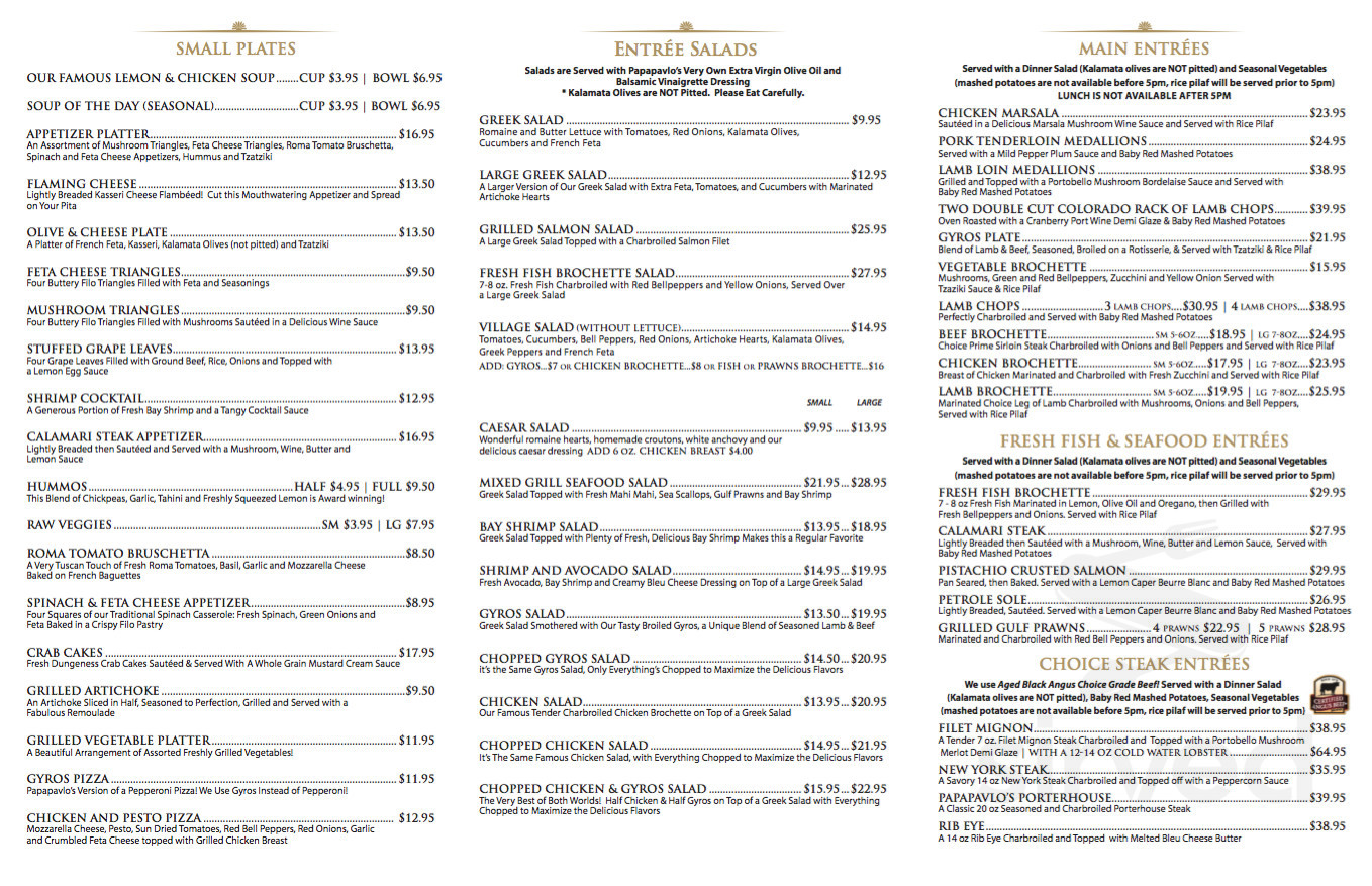 Papapavlo's Bistro & Bar menu in Stockton, California, USA