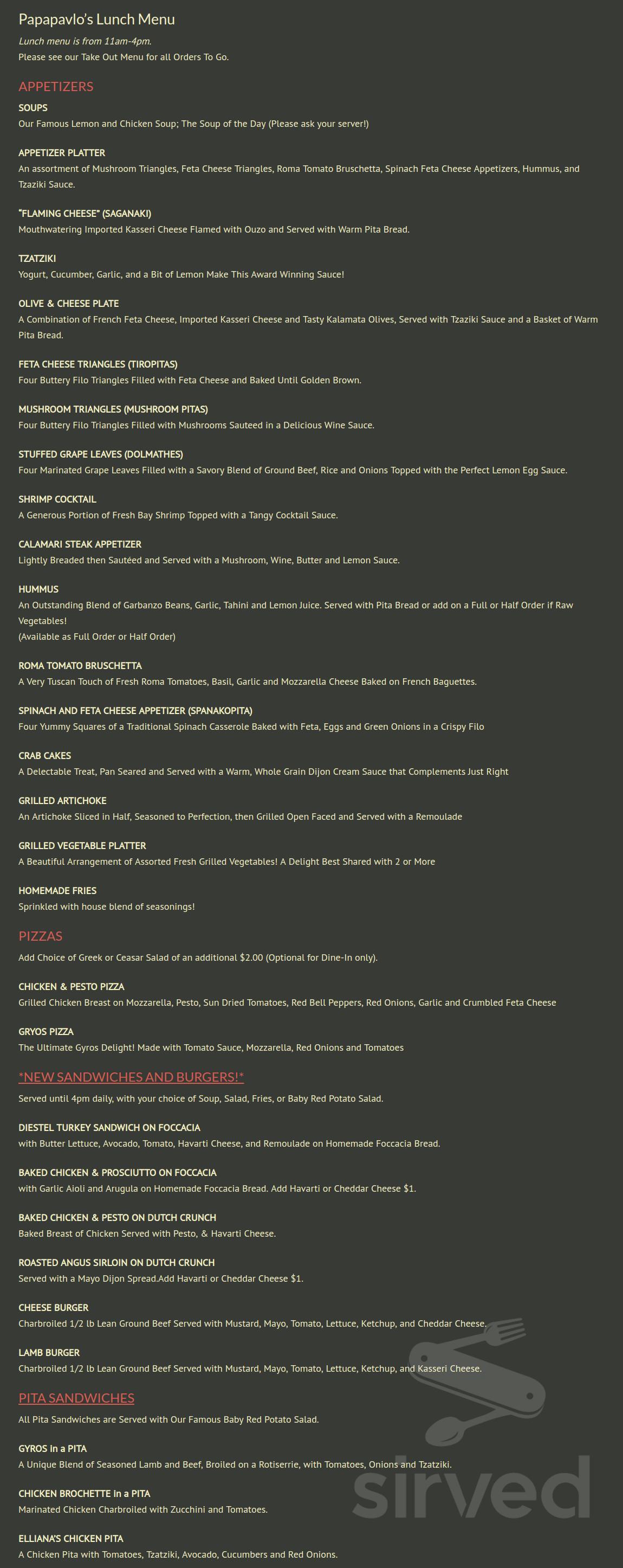 Papapavlo's Bistro & Bar menu in Stockton, California, USA