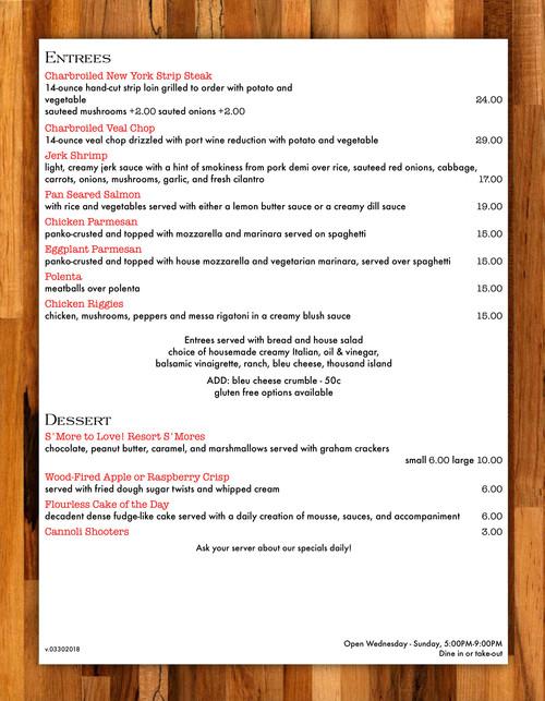 Miners Table menu in Herkimer, New York, USA