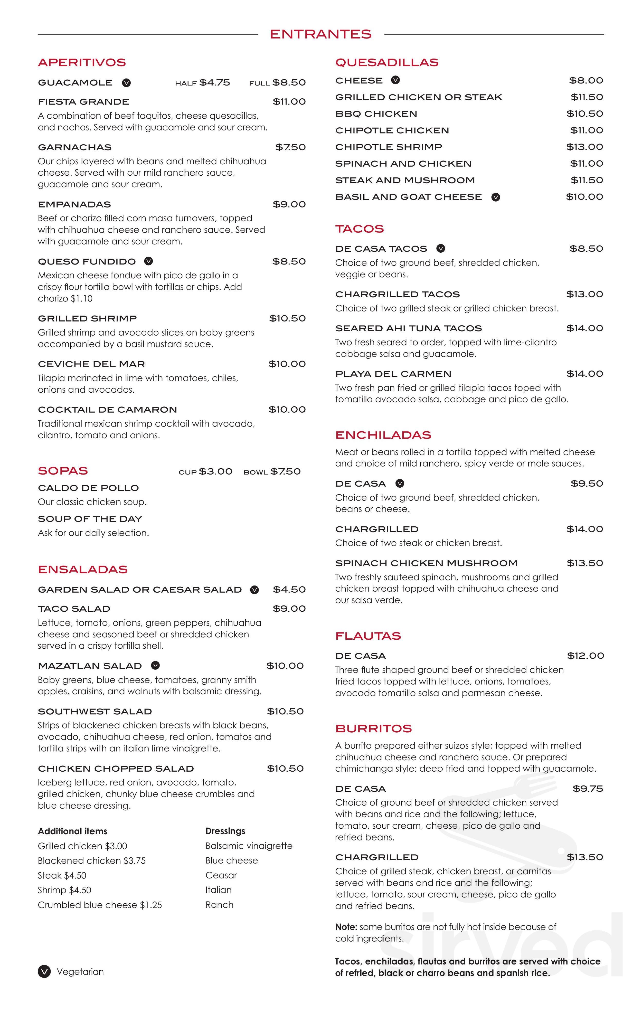 Menu - Countryside IL's Cafe Salsa | Sirved