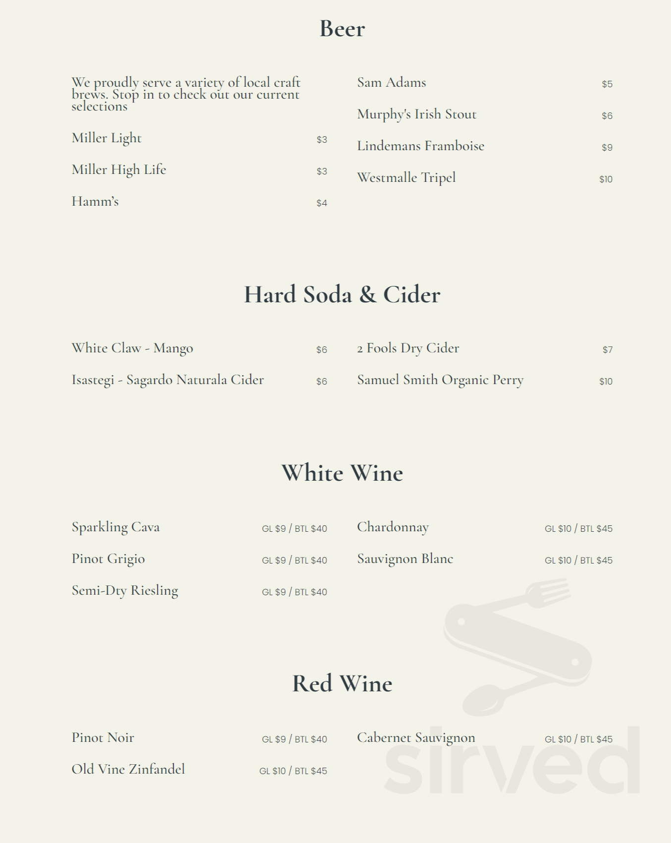 Anam Cara Cafe menu in Libertyville, Illinois, USA