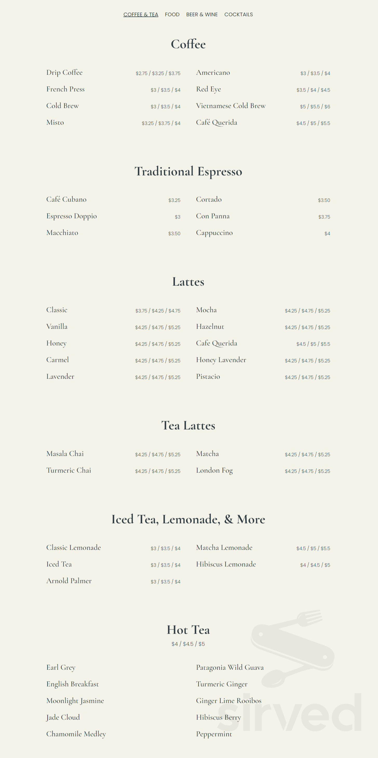 Anam Cara Cafe menu in Libertyville, Illinois, USA