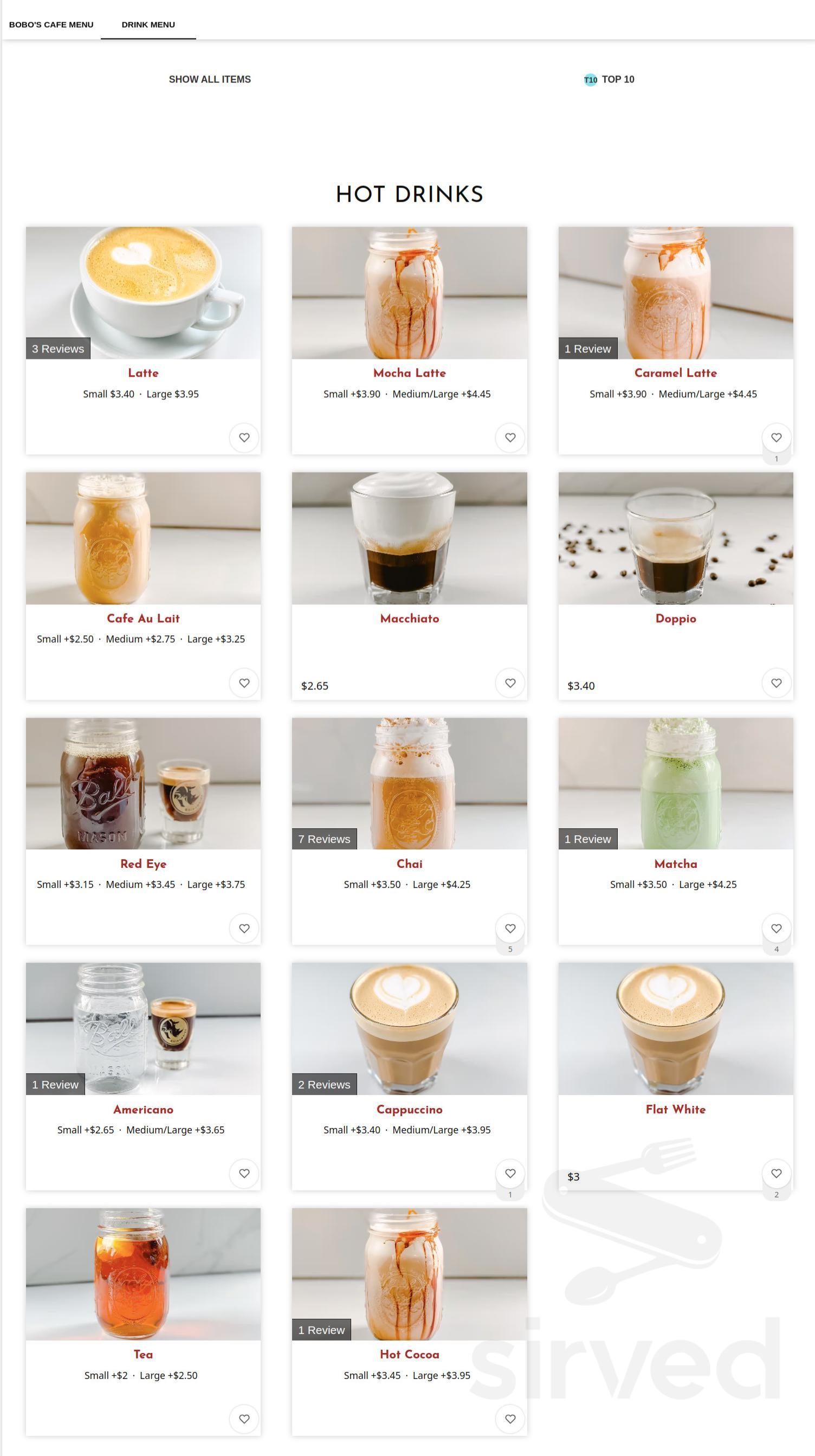 Bobo's Cafe menu in Ridgefield, Connecticut, USA