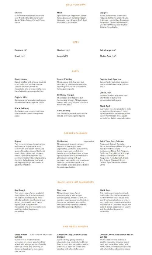 Pizza Pirate menu in Benicia, California, USA