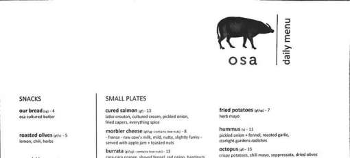 Menu for OSA in Middletown, CT | Sirved
