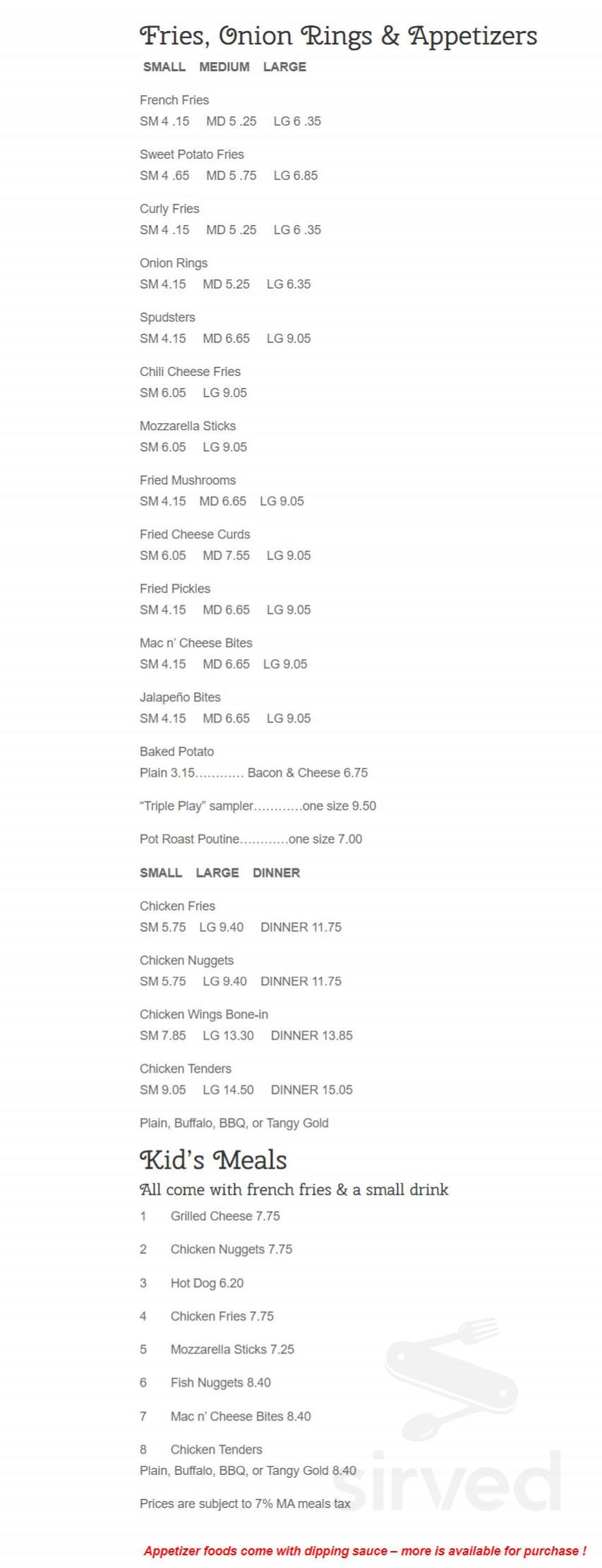 Janine's Frostee menu in Ware, Massachusetts, USA