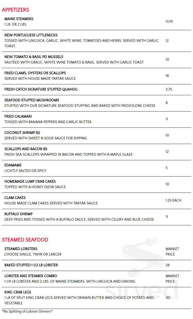 Fresh Catch menu in Mansfield, Massachusetts, USA