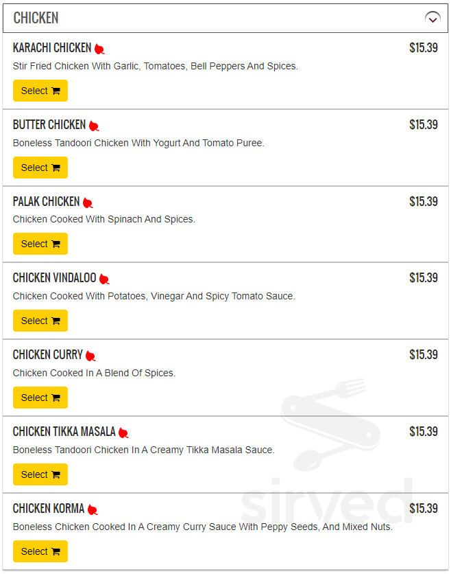 The Curry Bowl menu in Clayton, California, USA