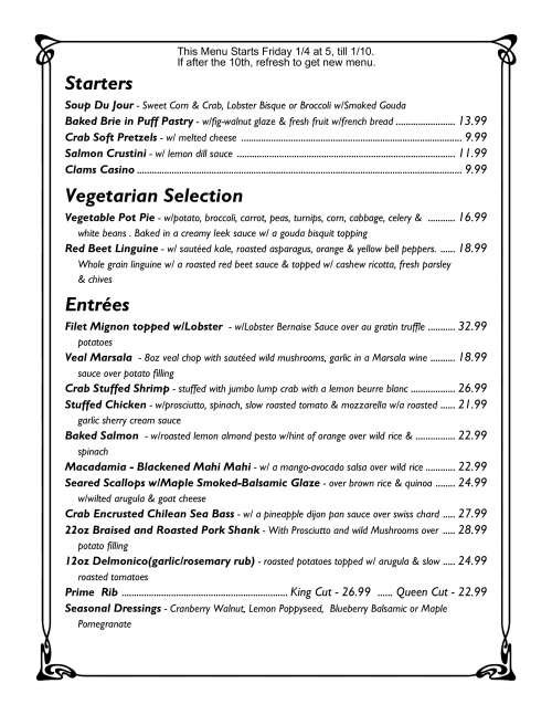 Bridge Inn Pleasantville menu in Oley, Pennsylvania, USA