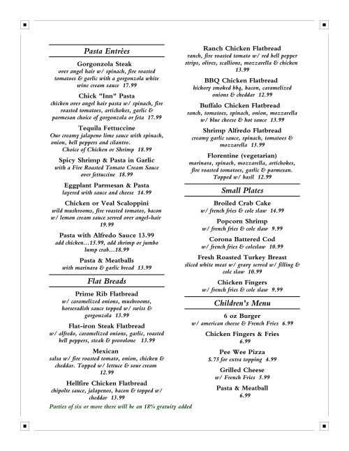 Bridge Inn Pleasantville menu in Oley, Pennsylvania, USA
