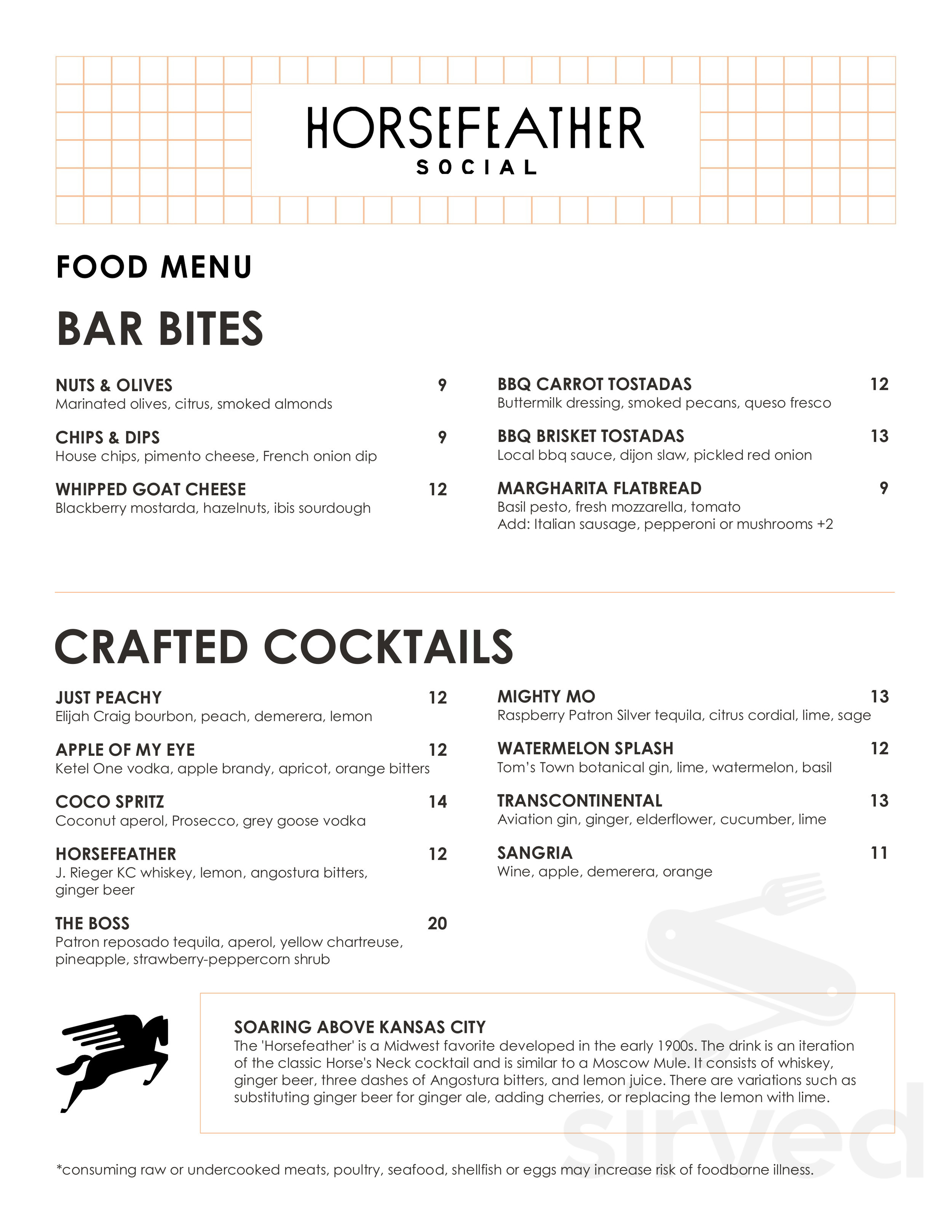 Horsefeather Social menu in Kansas City, Missouri, USA