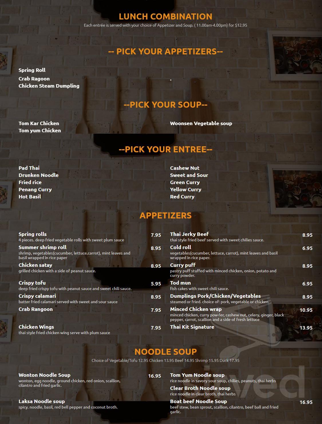 Menu - Fairfield CT's Thai Kit | Sirved