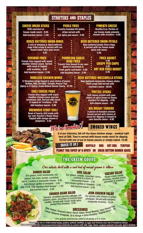 Creek Bottom Brewing Company Restaurant menu in Galax, Virginia, USA