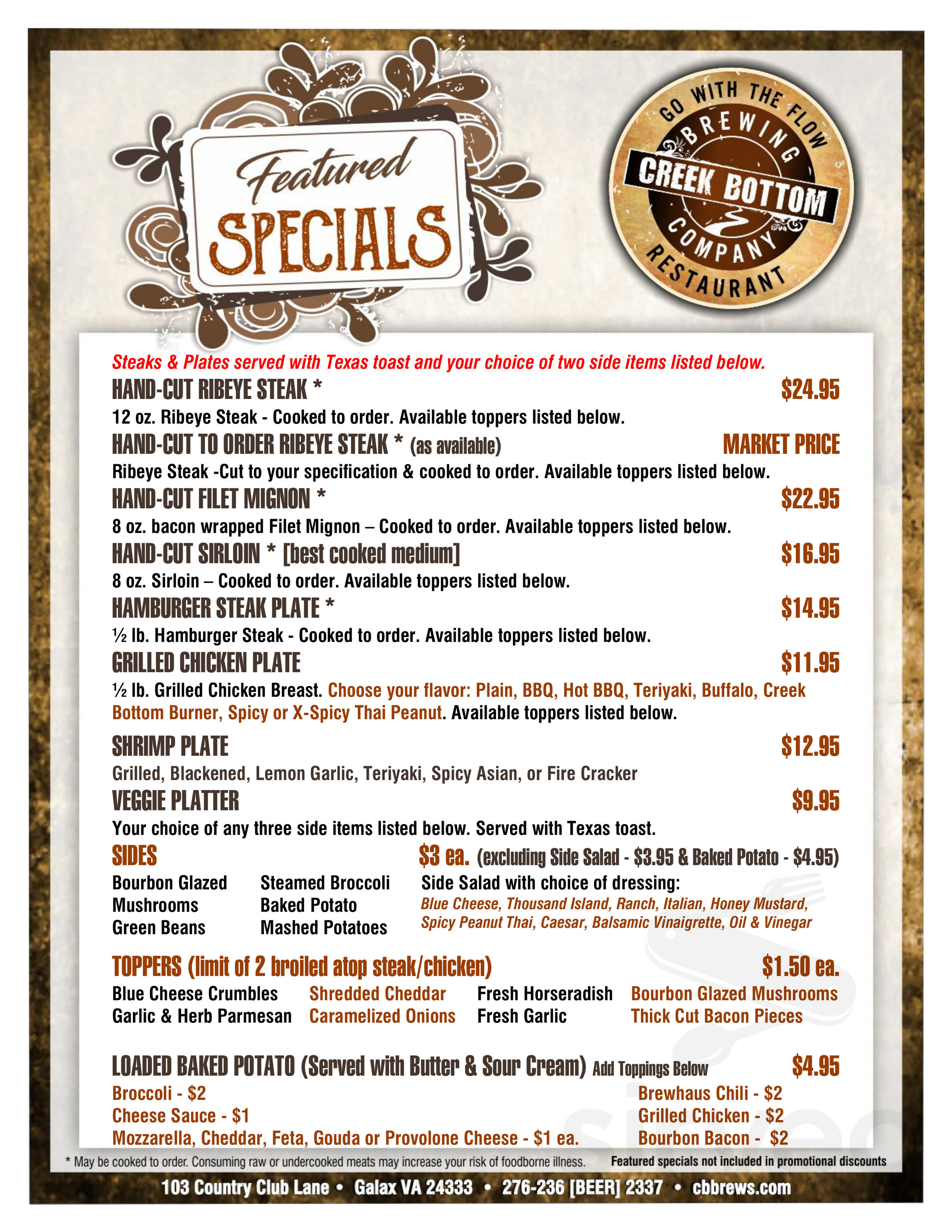 Creek Bottom Brewing Company Tasting Room & Pub menus in Galax ...