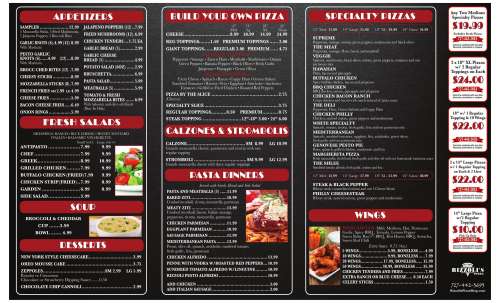 Rizzoli's Pizza menu in Clearwater, Florida, USA