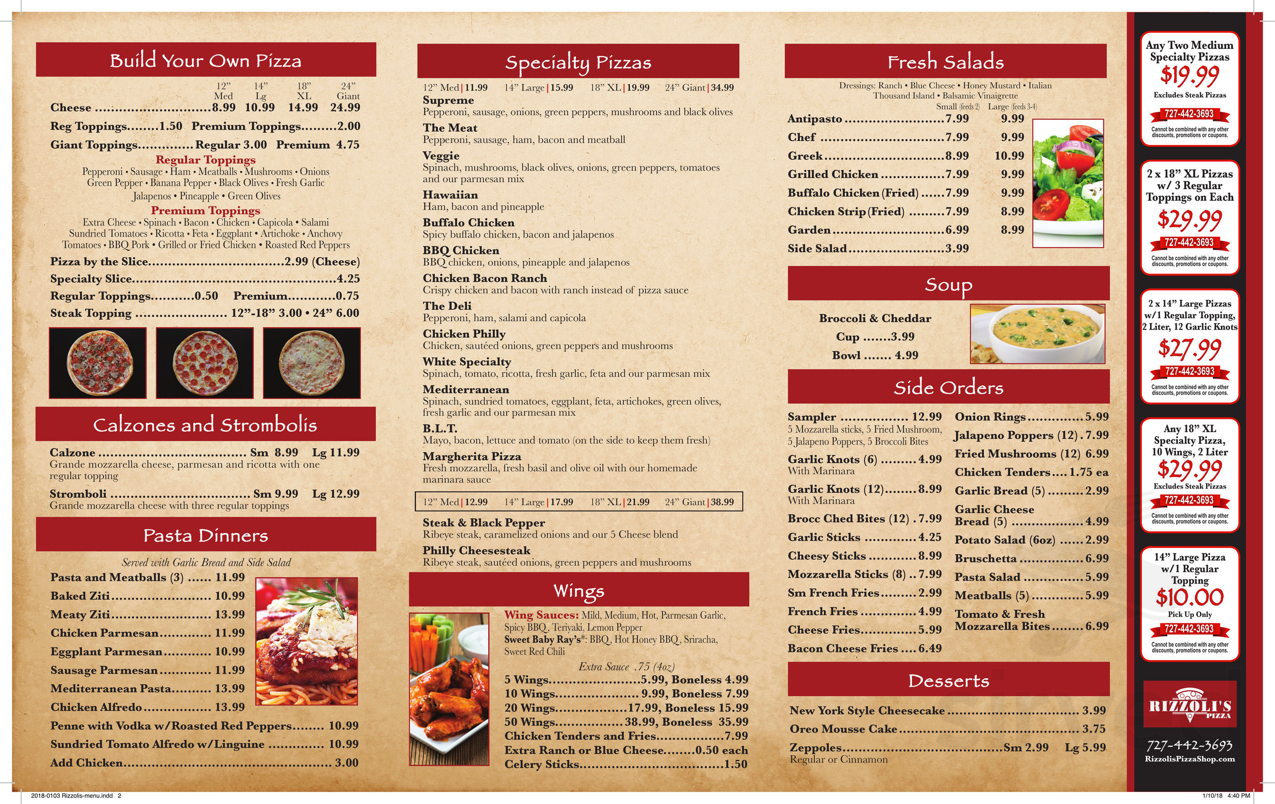 Rizzoli's Pizza menus in Clearwater, Florida, United States