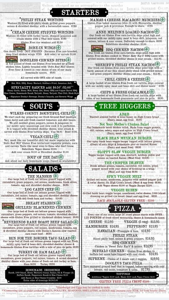 Dooley's Tavern and Grill menu in Wilkesboro, North Carolina, USA