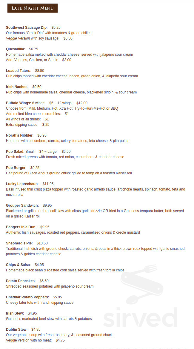Menu for Shenanigans in Dahlonega, GA | Sirved