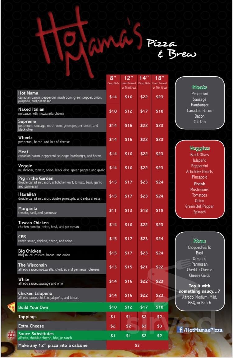 Hot Mama's Pizza & Brew menu in Duck Creek Village, Utah, USA