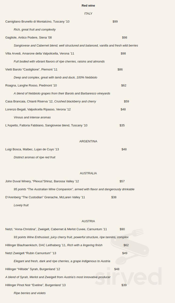 The Prince & The Pauper Restaurant menu in Woodstock, Vermont, USA