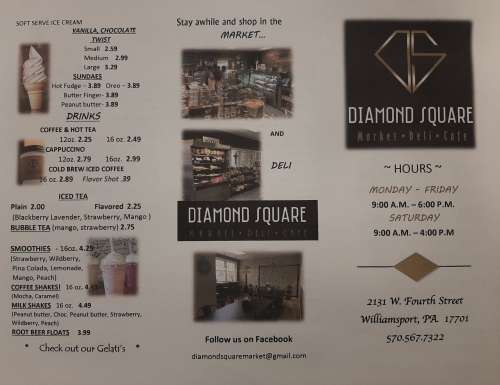 Diamond Square Market Deli Cafe menu in Williamsport, Pennsylvania, USA