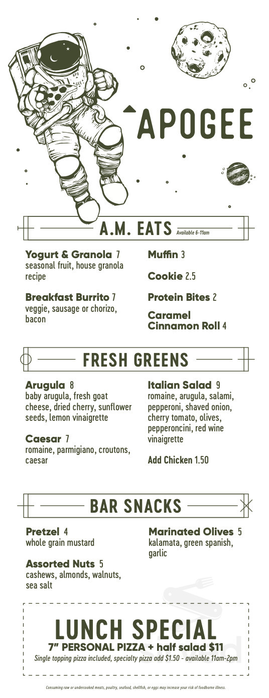 Apogee Coffee and Draft menu in Olathe, Kansas, USA