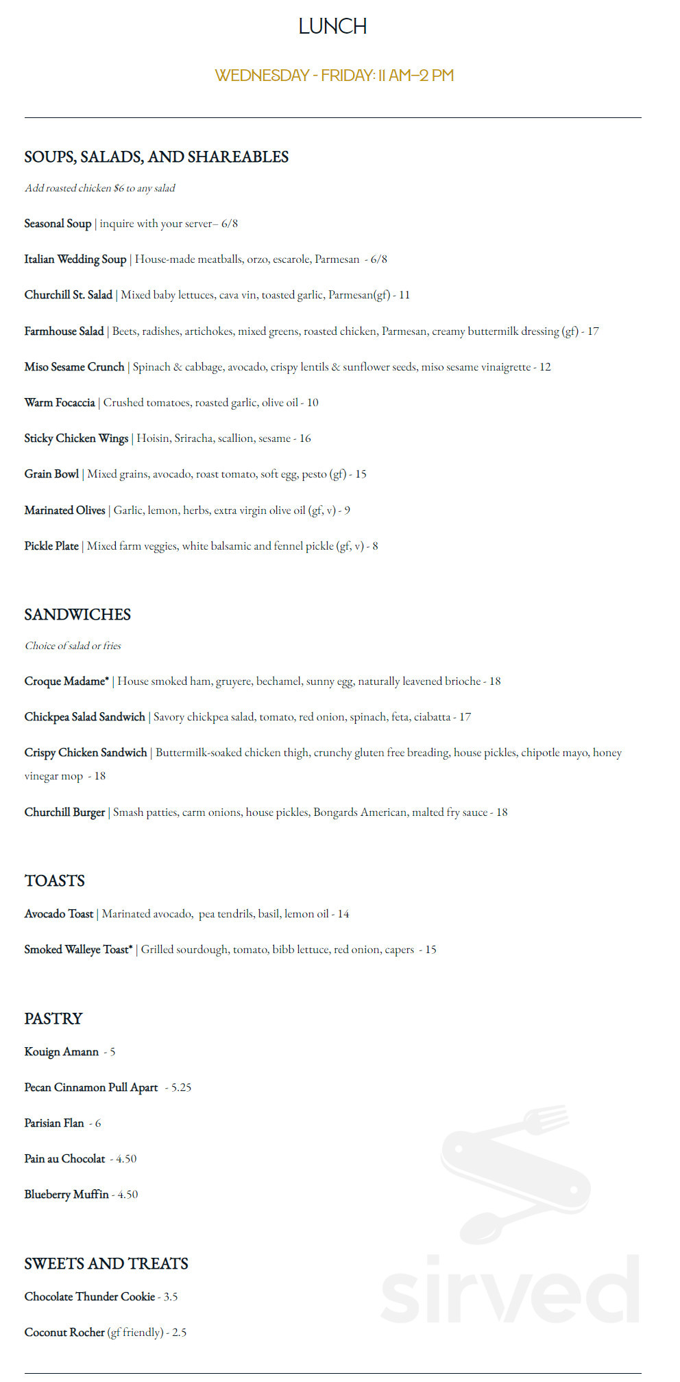 Churchill St. menus in Shoreview, Minnesota, United States