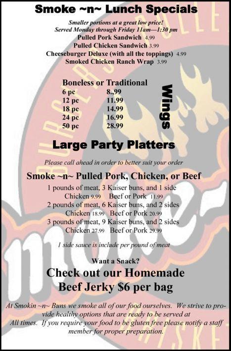 Smoke-N-Buns menu in Kalamazoo, Michigan, USA