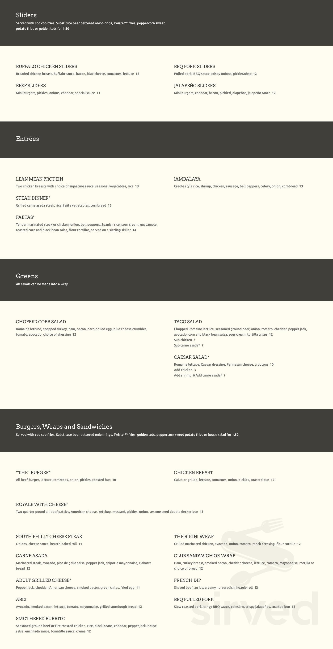 Menu - Henderson NV's PT's Gold | Sirved