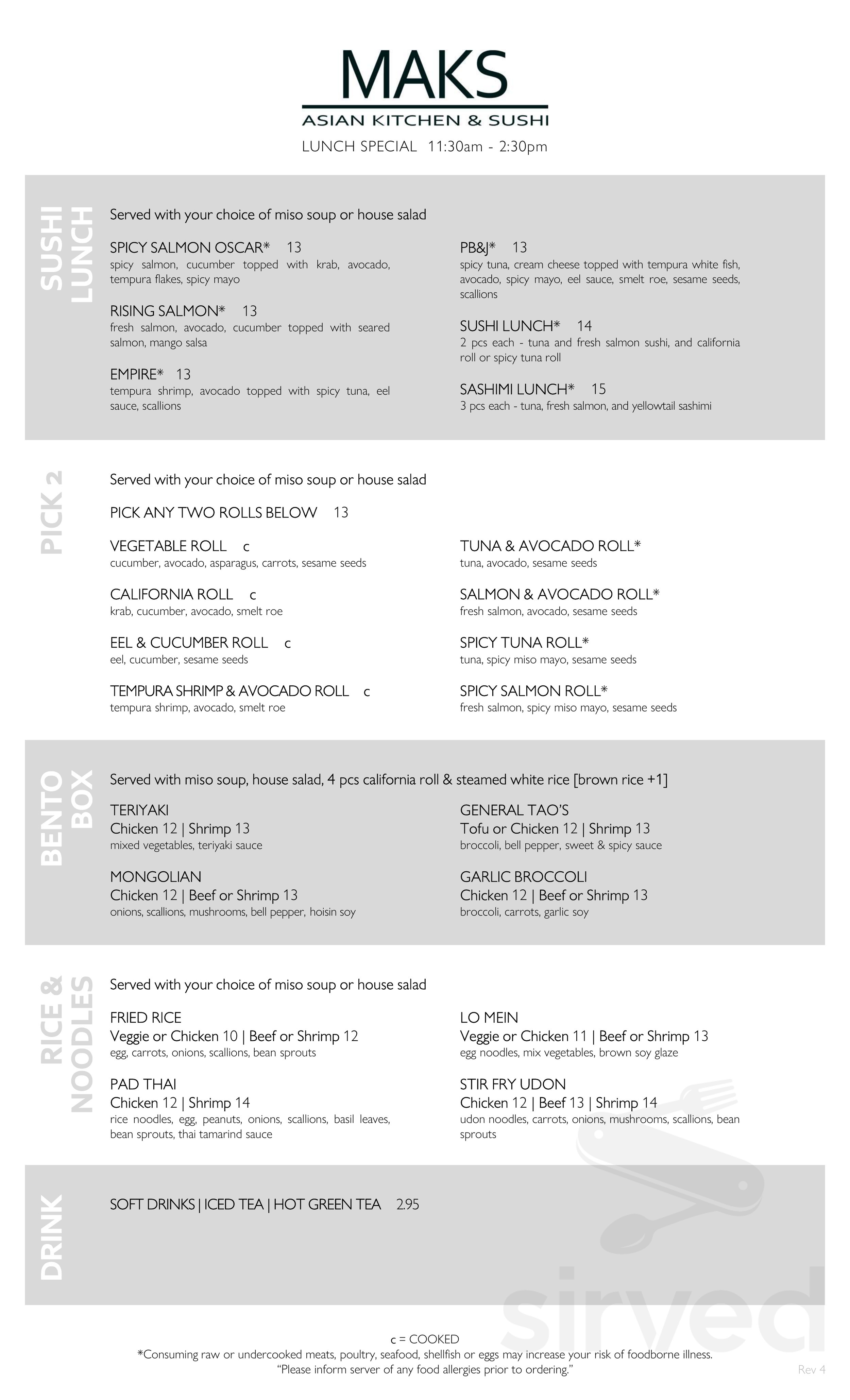 MAKS Asian Kitchen & Sushi menu in Fort Myers, Florida, USA