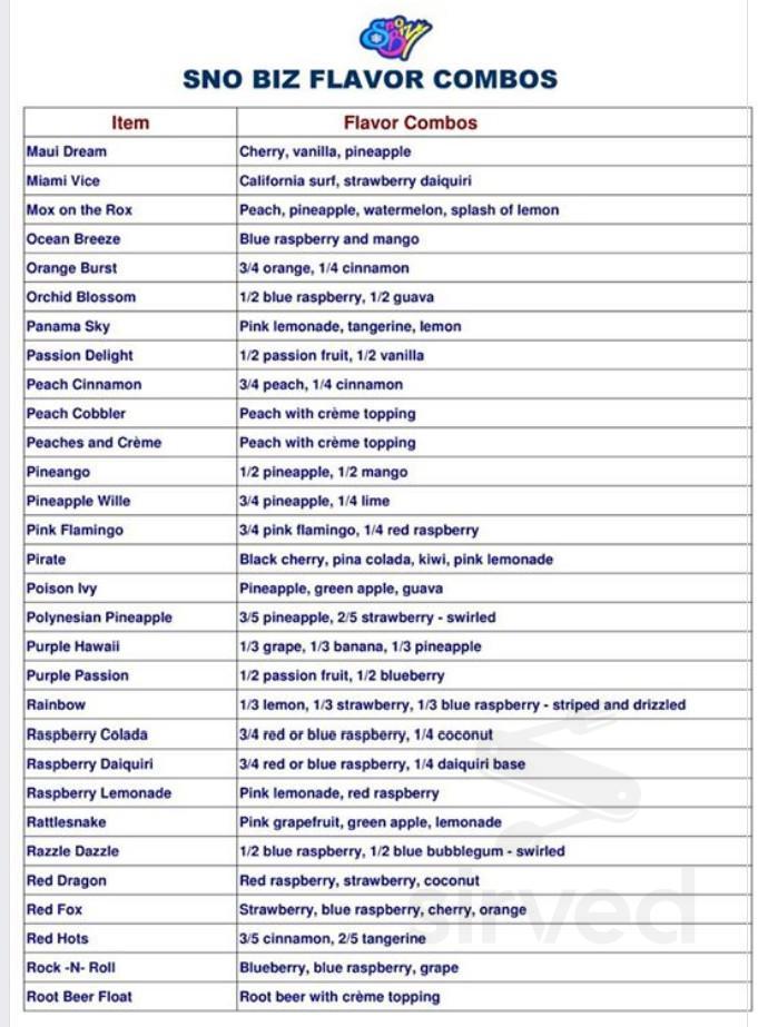 The Shave Ice Barn & Sweets menus in Dyersburg, Tennessee, United States