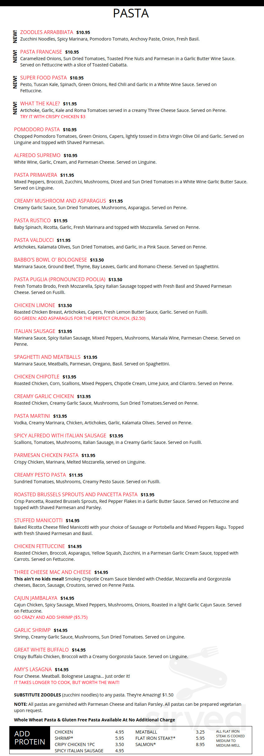 Babbo Italian Eatery menus in Goodyear, Arizona, United States