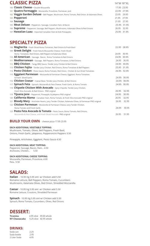 Pizza Next Door menu in Los Angeles, California, USA