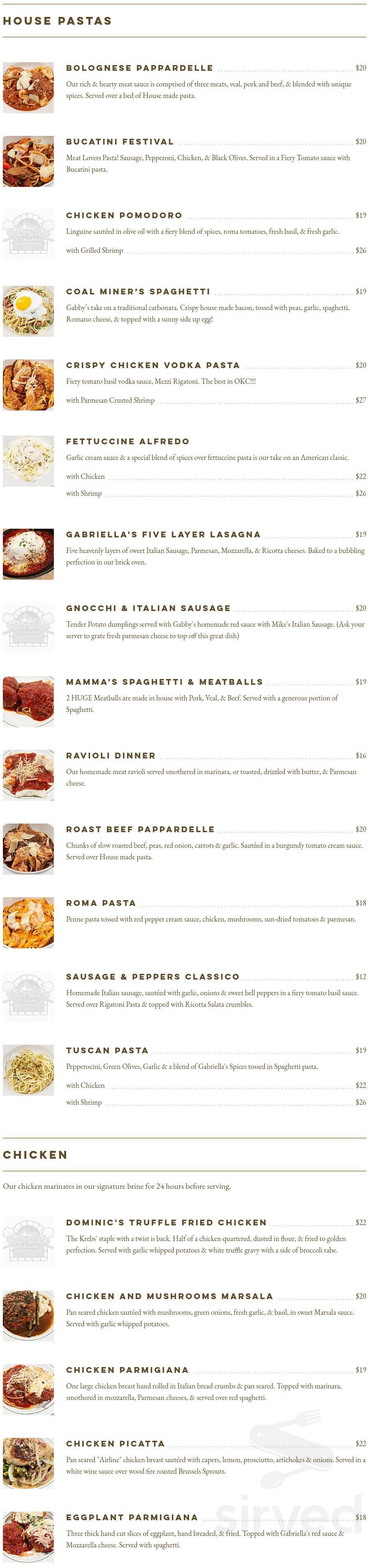 Gabriella's Italian Grill & Pizzeria menus in Edmond, Oklahoma, United ...