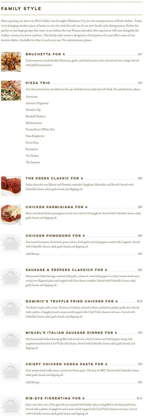 Gabriella's Italian Grill & Pizzeria menu in Edmond, Oklahoma, USA