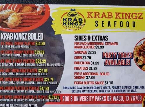 Krab Kingz Waco2 menu in Waco, Texas, USA